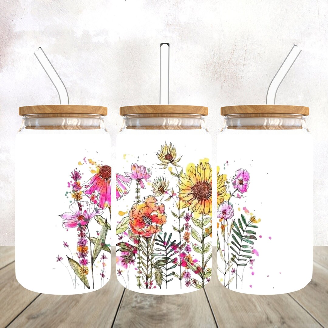 Spring Flowers on a 16 Ounce Frosted Glass Can Tumbler - Etsy