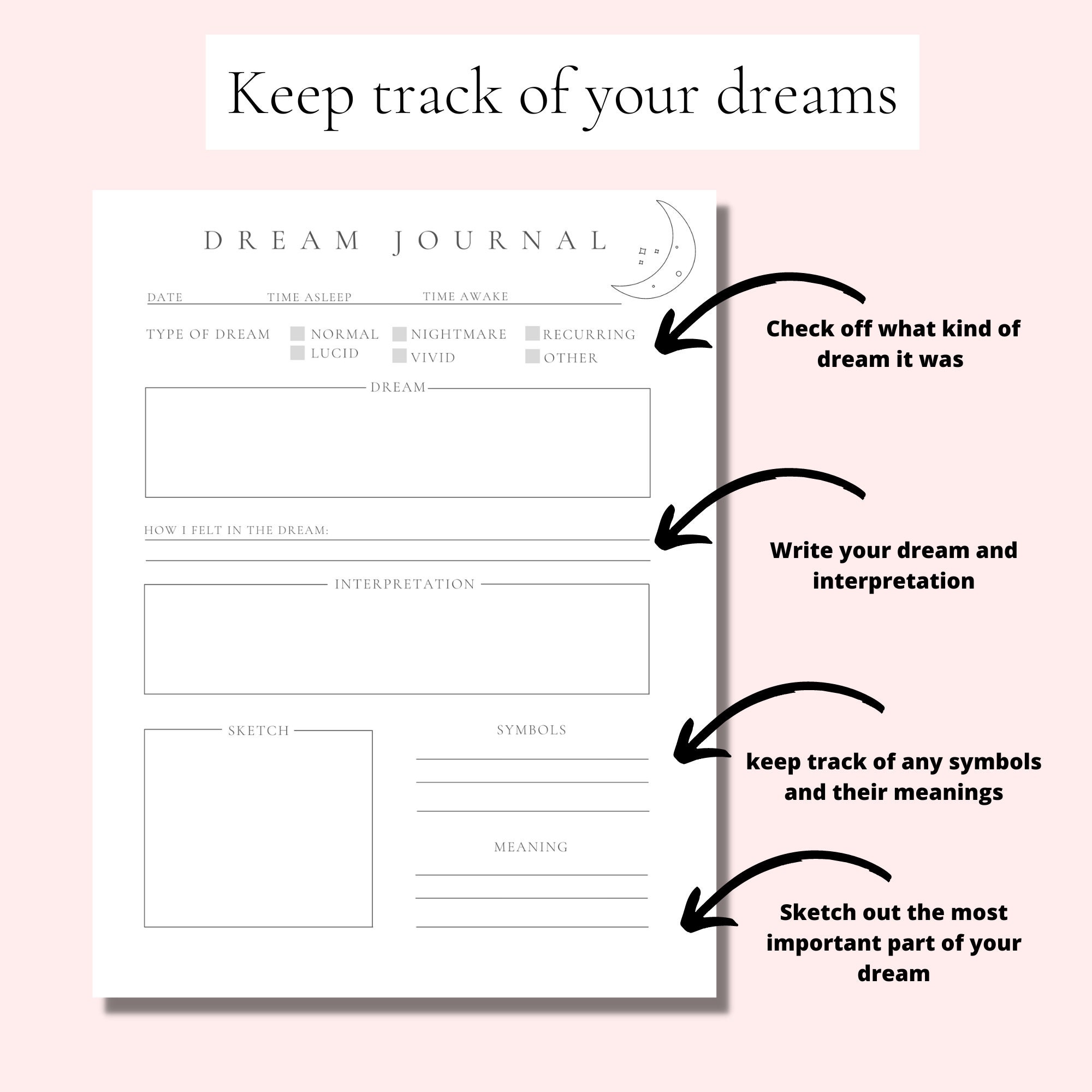 Dream Journal Printable | Dream Tracker | Print at Home | Dream ...