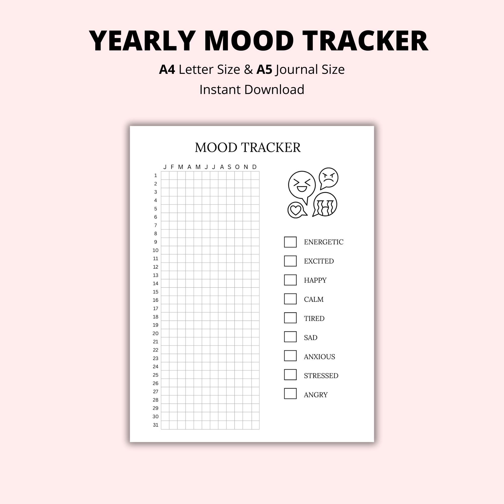 Mood Tracker Printable | A Year in Pixels | Mood Journal | Emotion ...