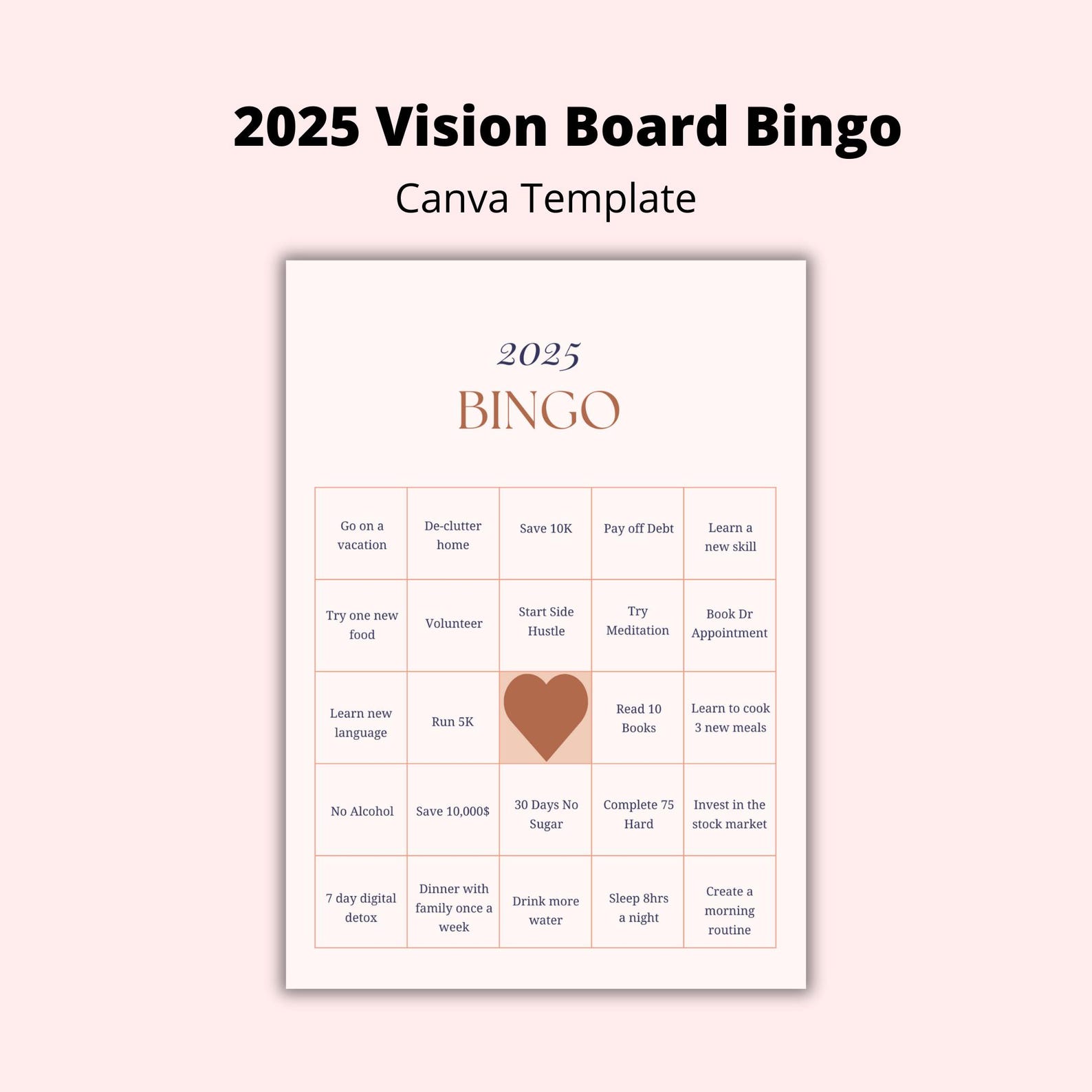 2025 Vision Board Bingo Card | Goal Setting Resolution Bingo Game ...