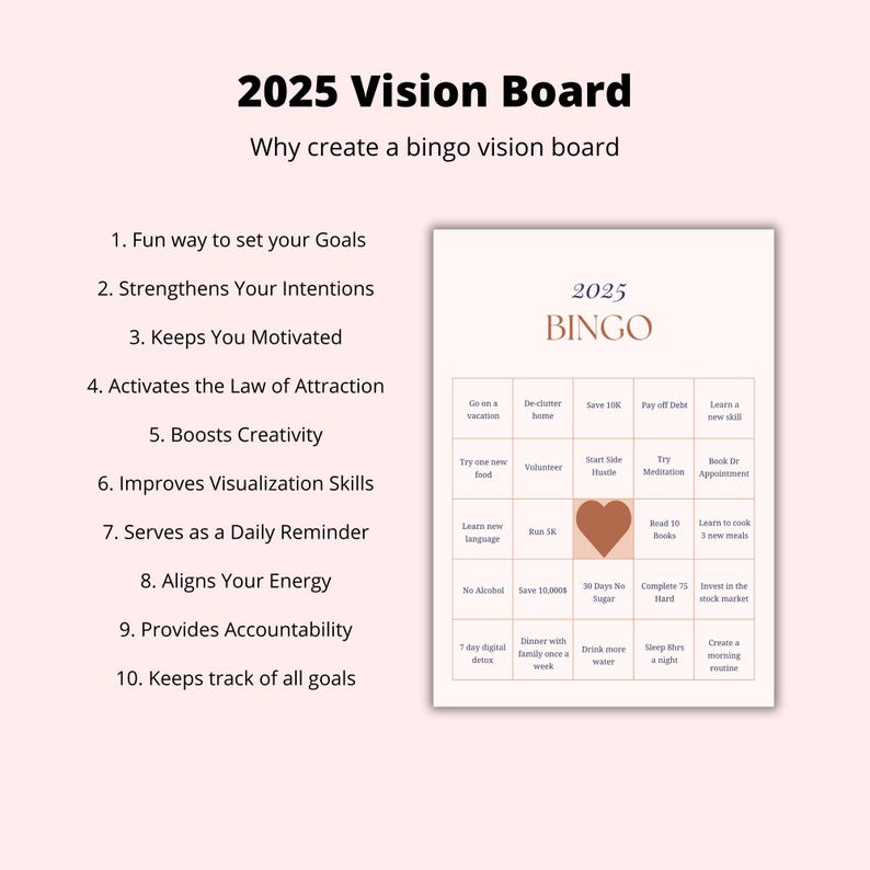 2025 Vision Board Bingo Card Goal Setting Resolution Bingo Game ...