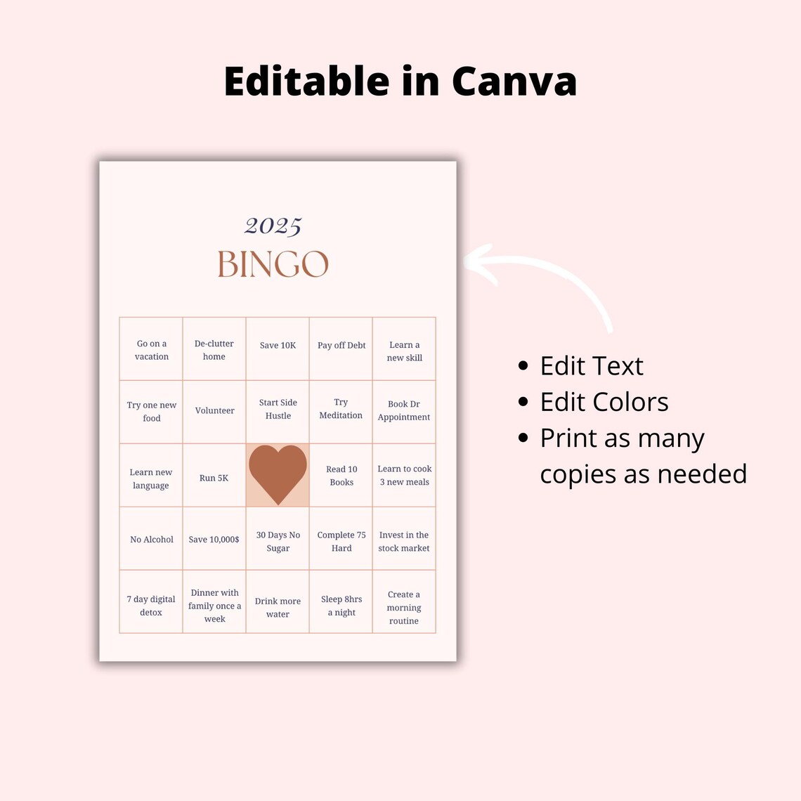 2025 Vision Board Bingo Card | Goal Setting Resolution Bingo Game ...