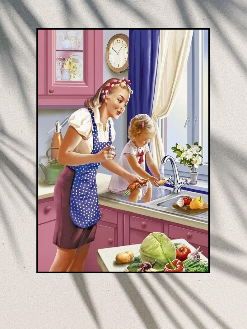 Vintage Homemaker Mom Serving Food, Baking, and Cooking, 50s 60s Retro ...