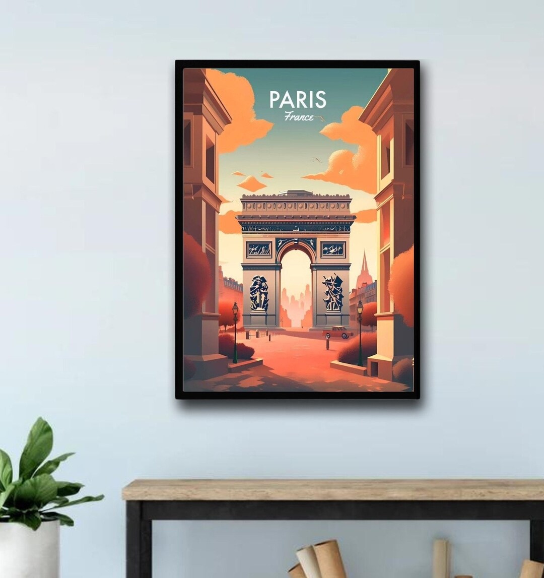 Vintage France Travel Poster. Arc De Triomphe, Paris Wall Art Decor ...