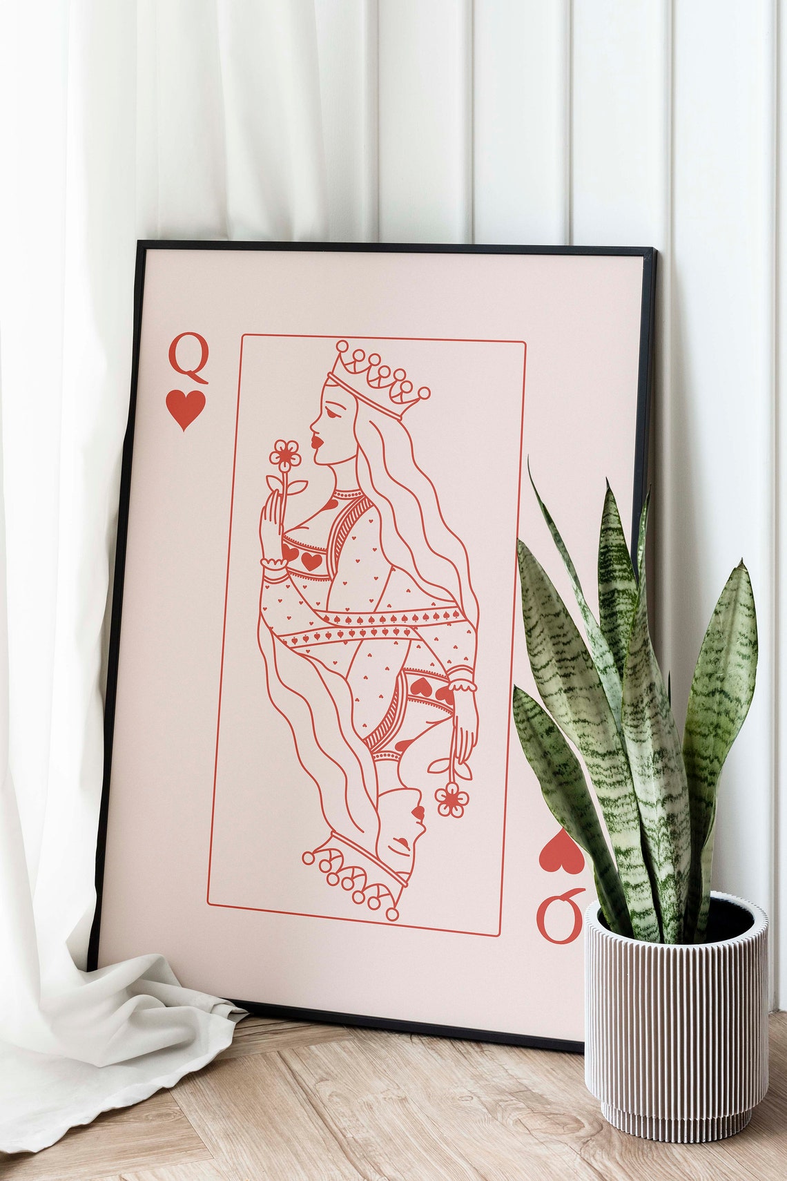 Queen of Hearts Wall Art Poster, Playing Card Art Print, Trendy Queen ...
