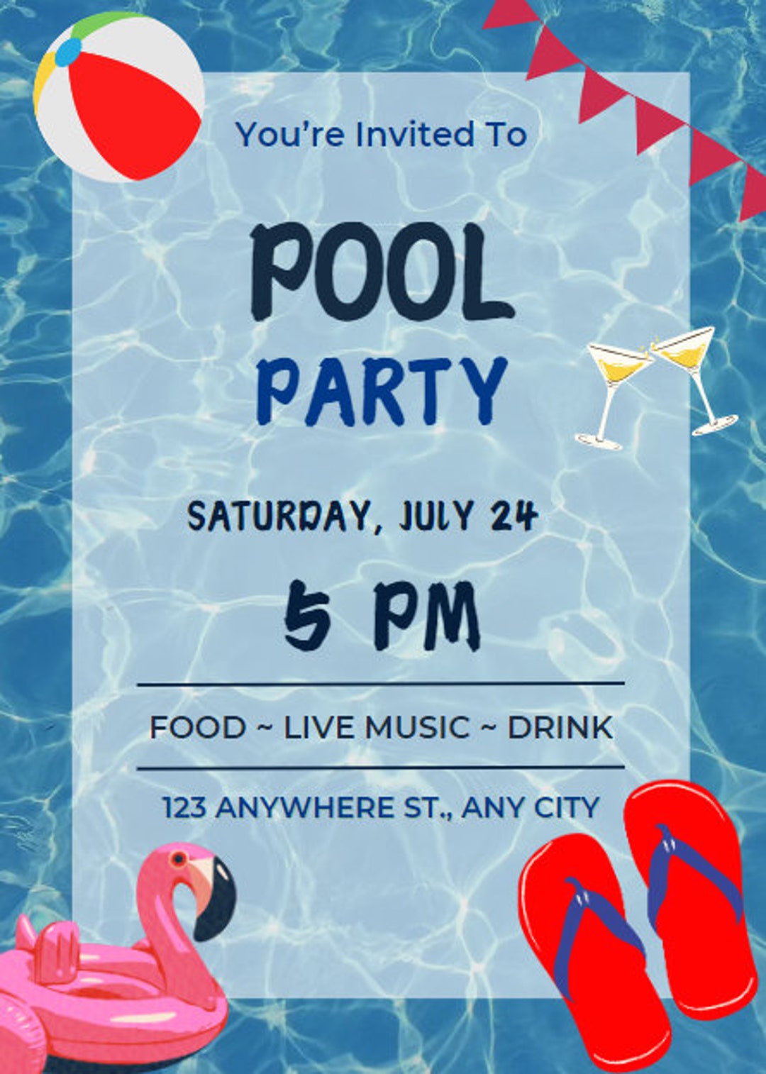 Pool Party Invitation Template - Etsy