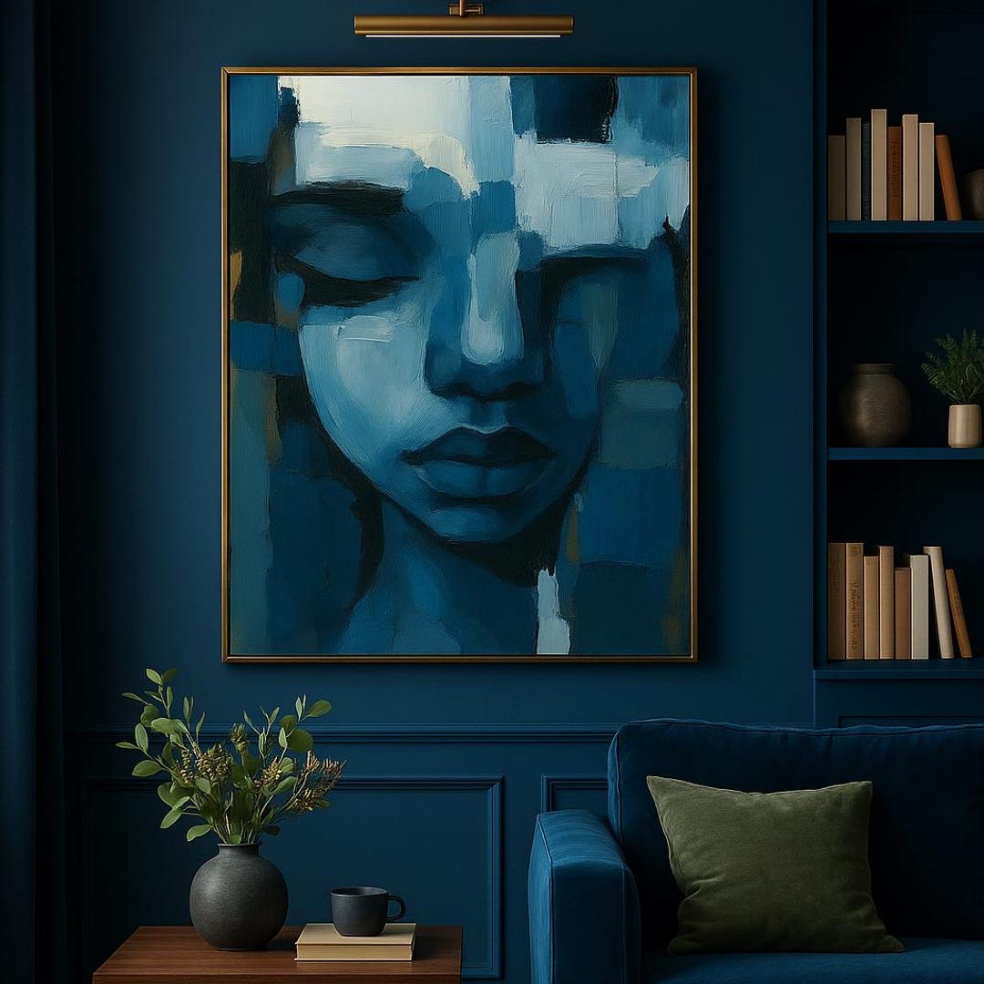 Abstract Blue Face Portrait Print, Modern Wall Art (digital Download ...