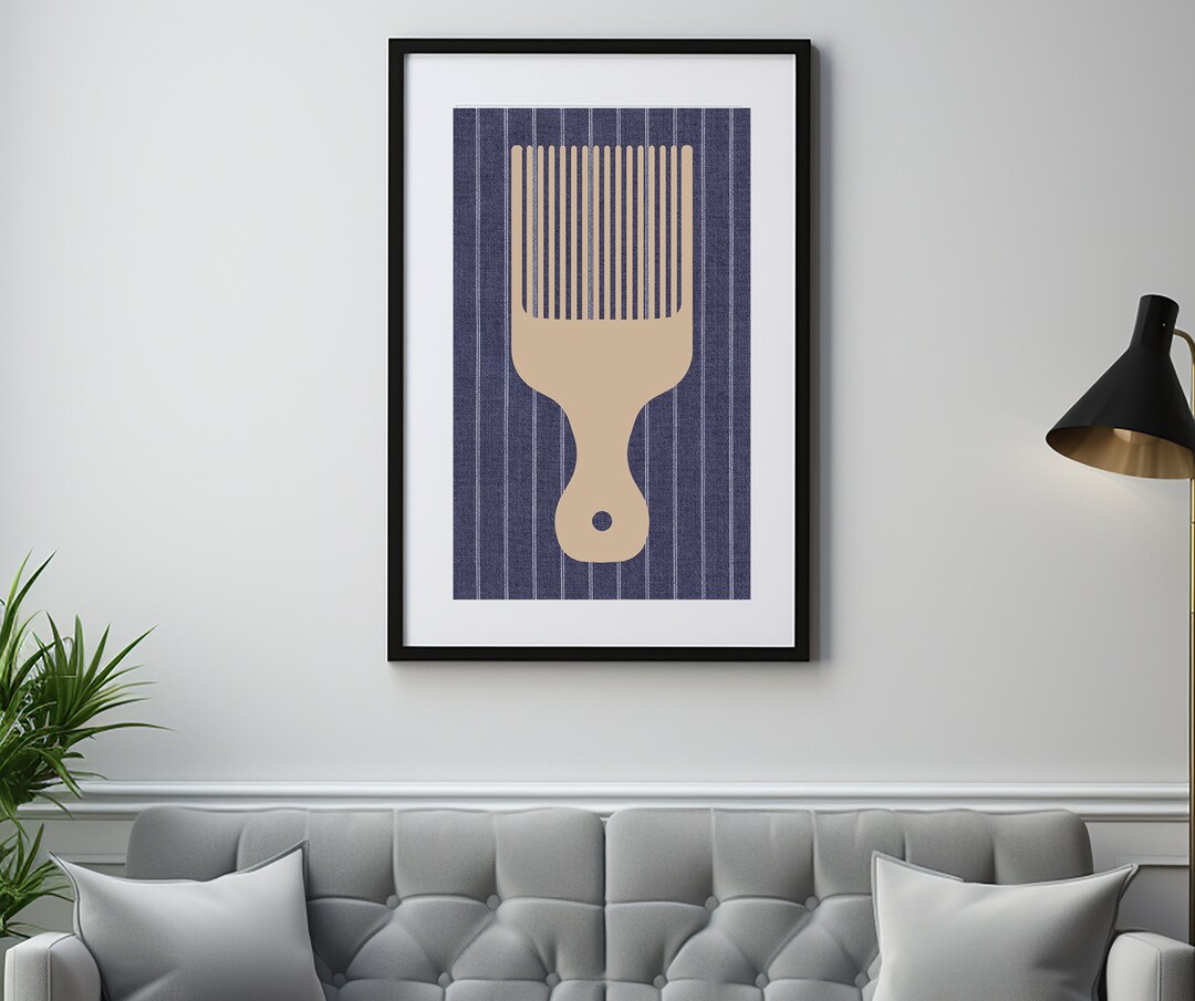 Afro Pick Pinstripe Fabric Digital Download Only Printable Black Hair ...