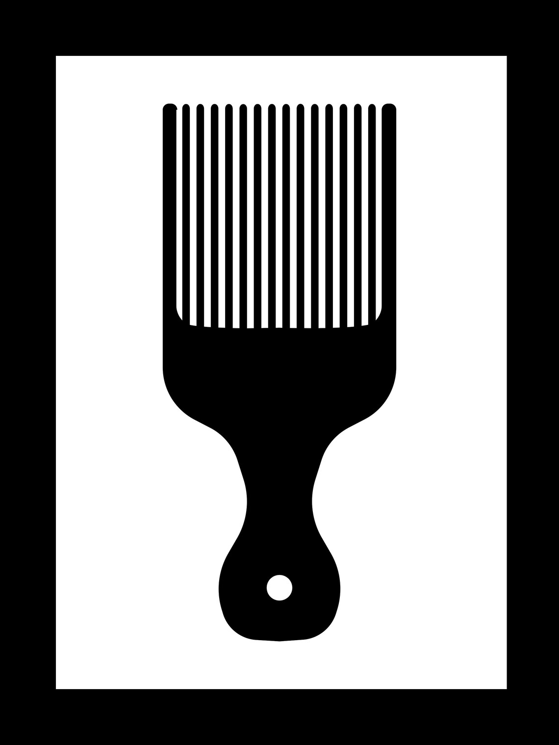 Afro Pick Black Border Digital Download Only Printable Black and White ...