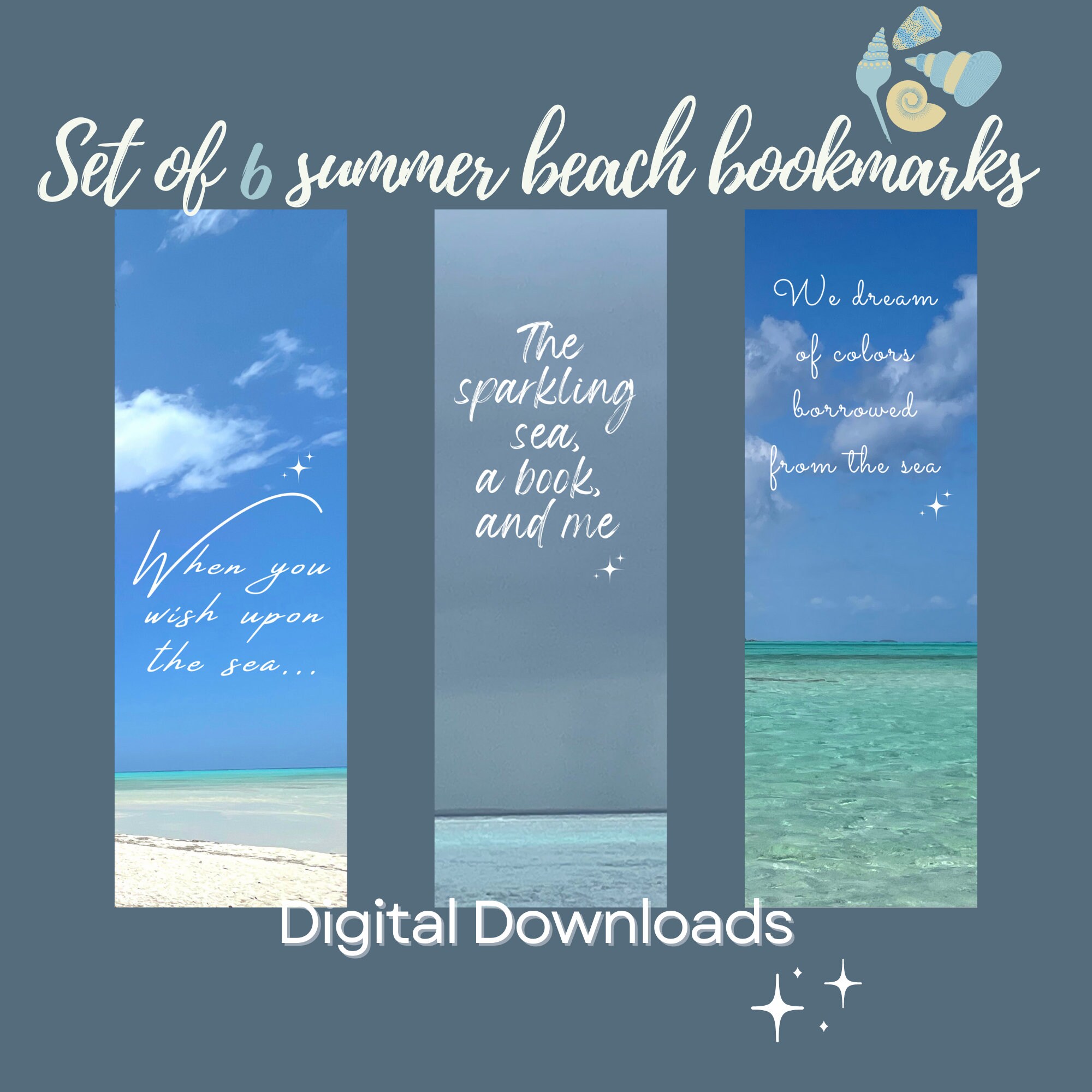 Set of 6 Summer Dreams Bookmarks, Digital Bookmarks, Beach Bookmarks ...