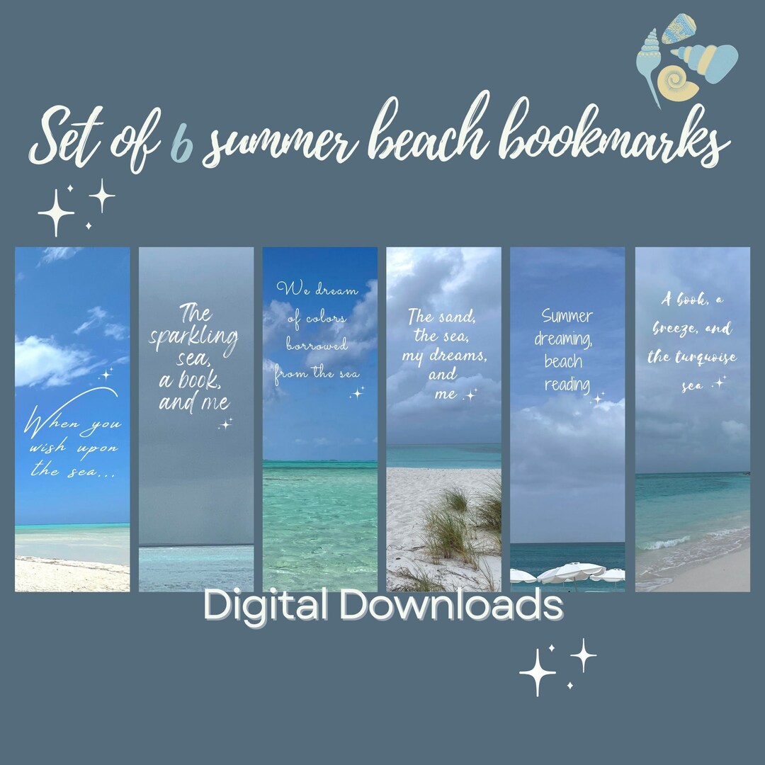 Set of 6 Summer Dreams Bookmarks, Digital Bookmarks, Beach Bookmarks ...