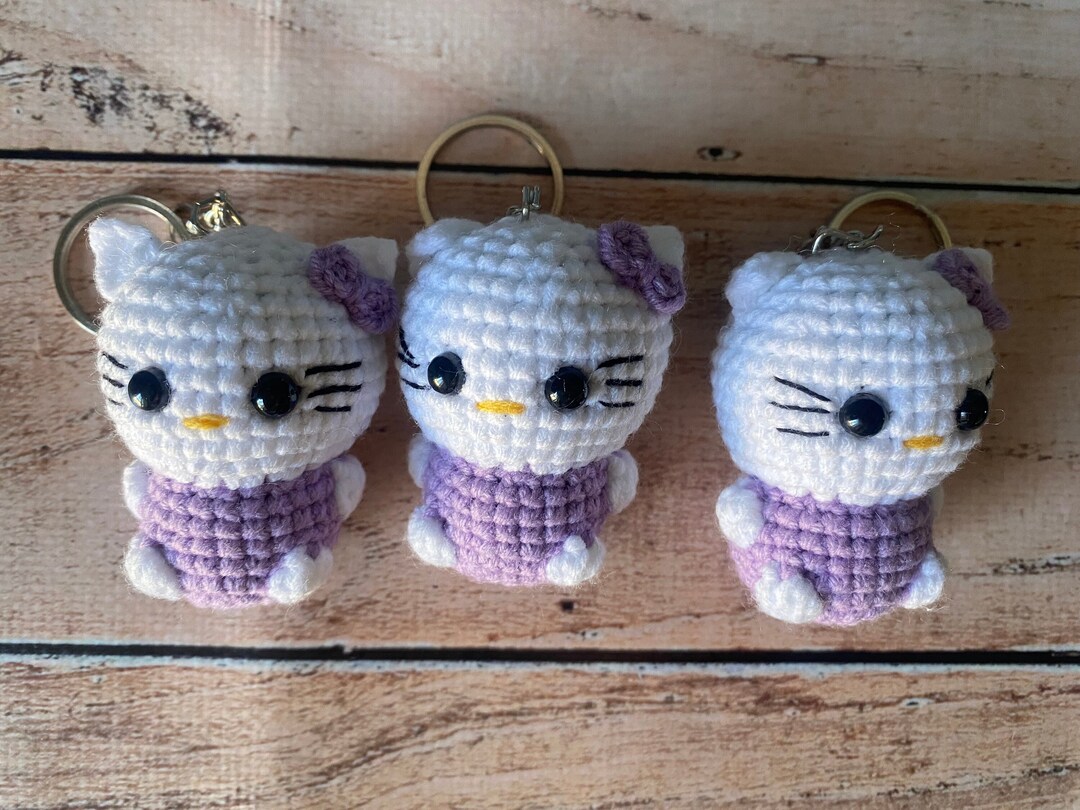 Finished Toy, Tiny Hello Kitty, Keychain, Crochet Hello Kitty ...