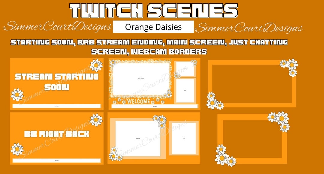 Orange Daisy Twitch Scenes and Webcam Overlays - 5 Static Scenes, 3 ...