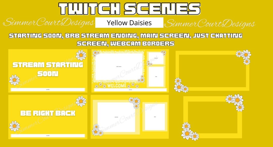 Yellow Daisy Twitch Scenes and Webcam Overlays - 5 Static Scenes, 3 ...