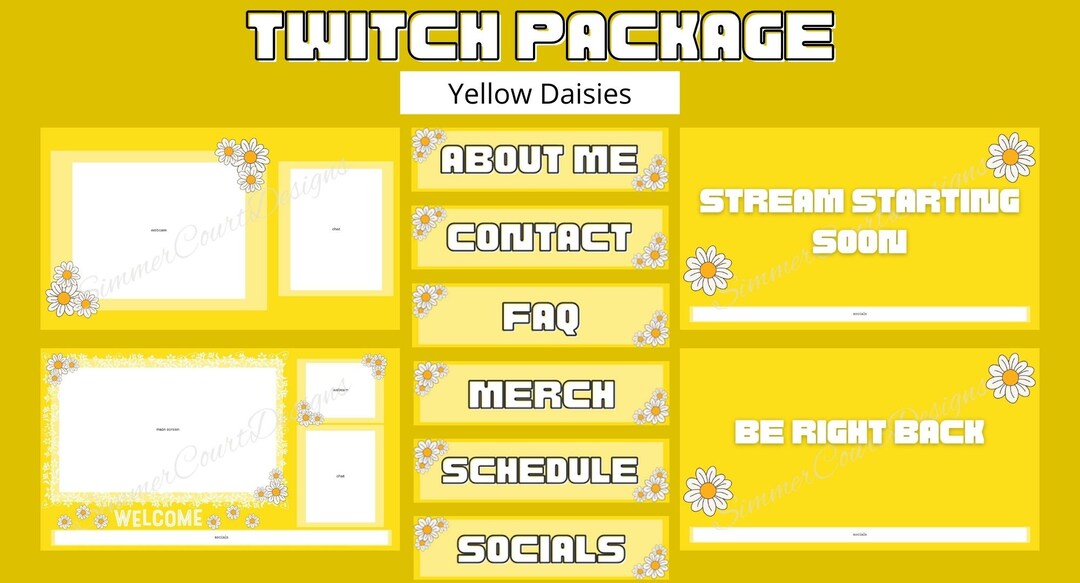 Yellow Daisy Twitch Scenes Package - 5 Static Scenes, 3 Animated Scenes ...
