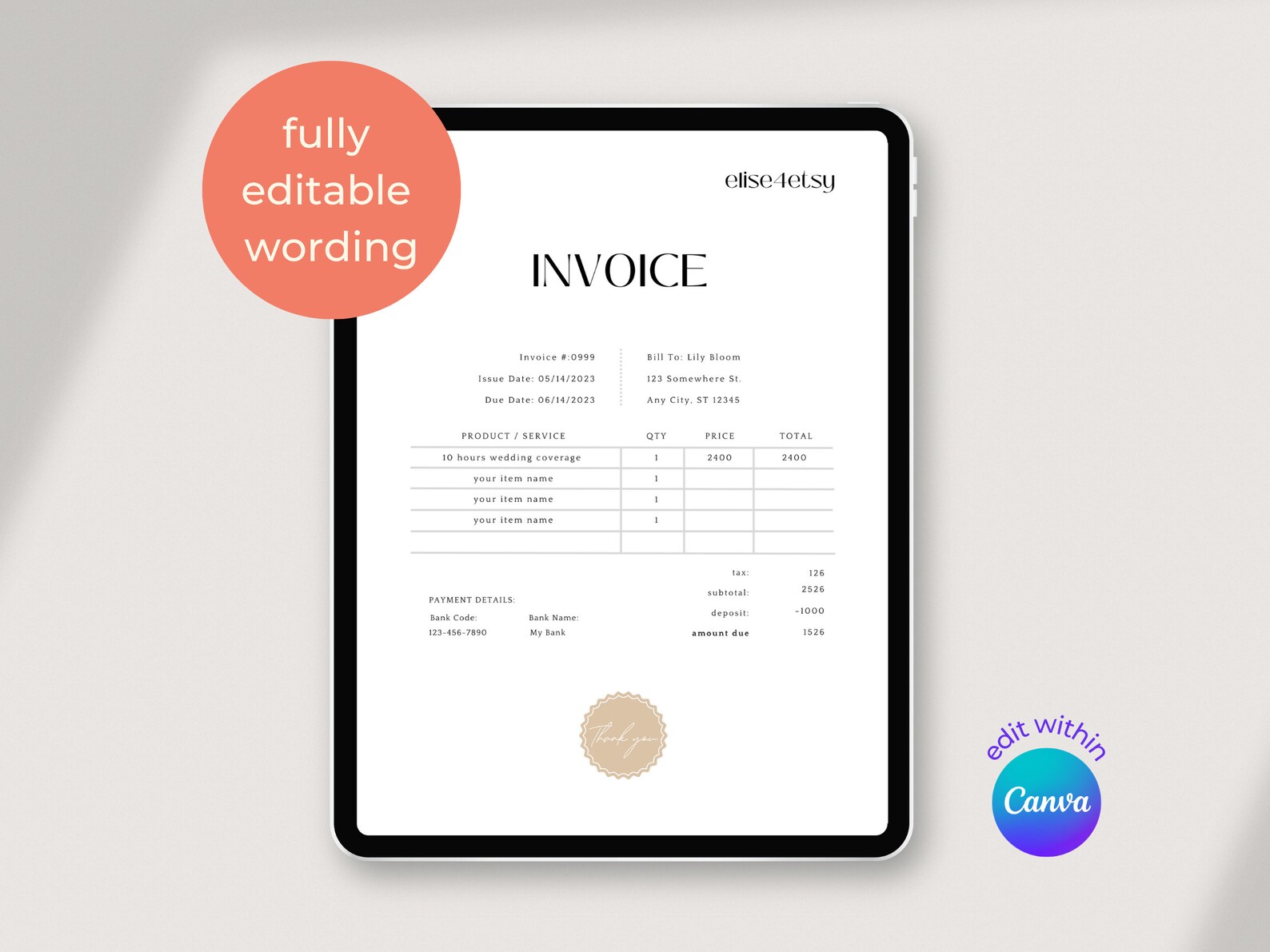 INVOICE TEMPLATE Invoice Template Canva Invoice Template Small Business ...
