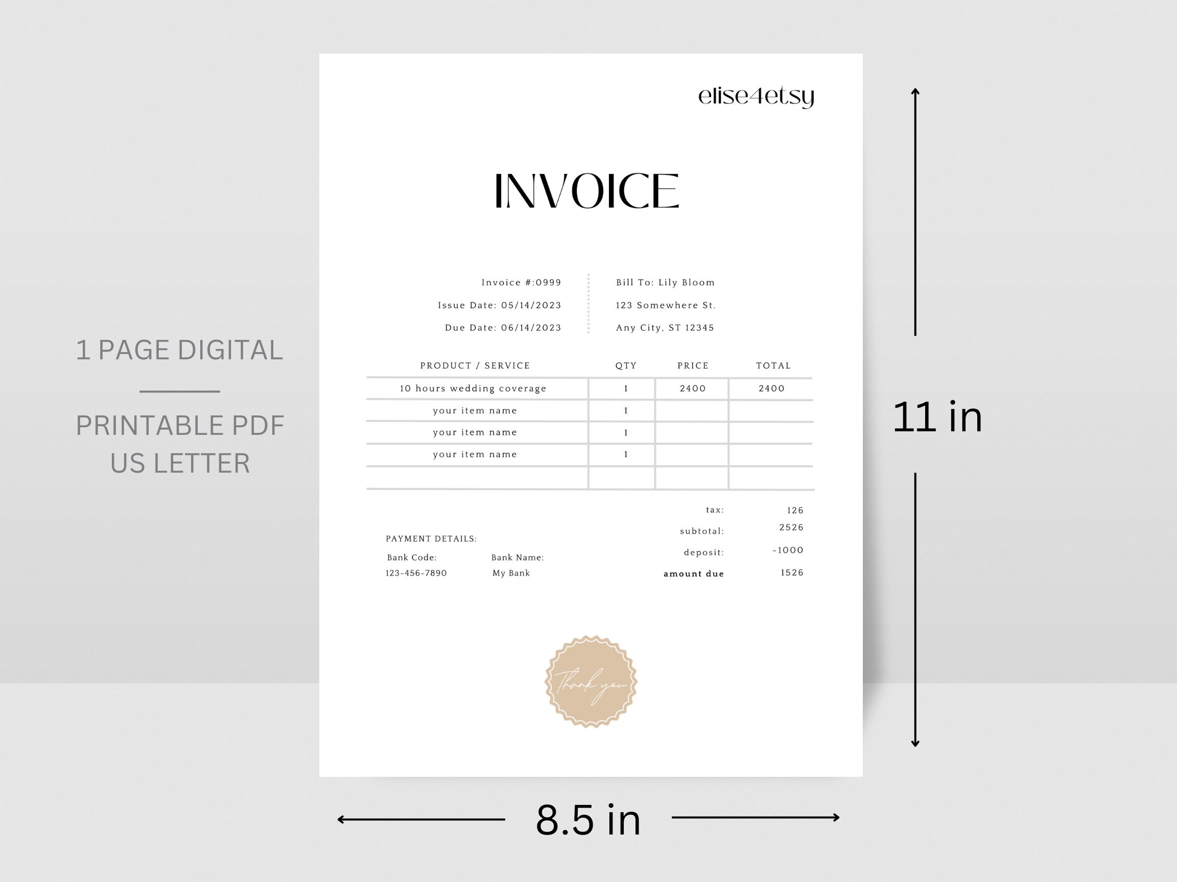 INVOICE TEMPLATE | Invoice Template Canva | Invoice Template Small ...