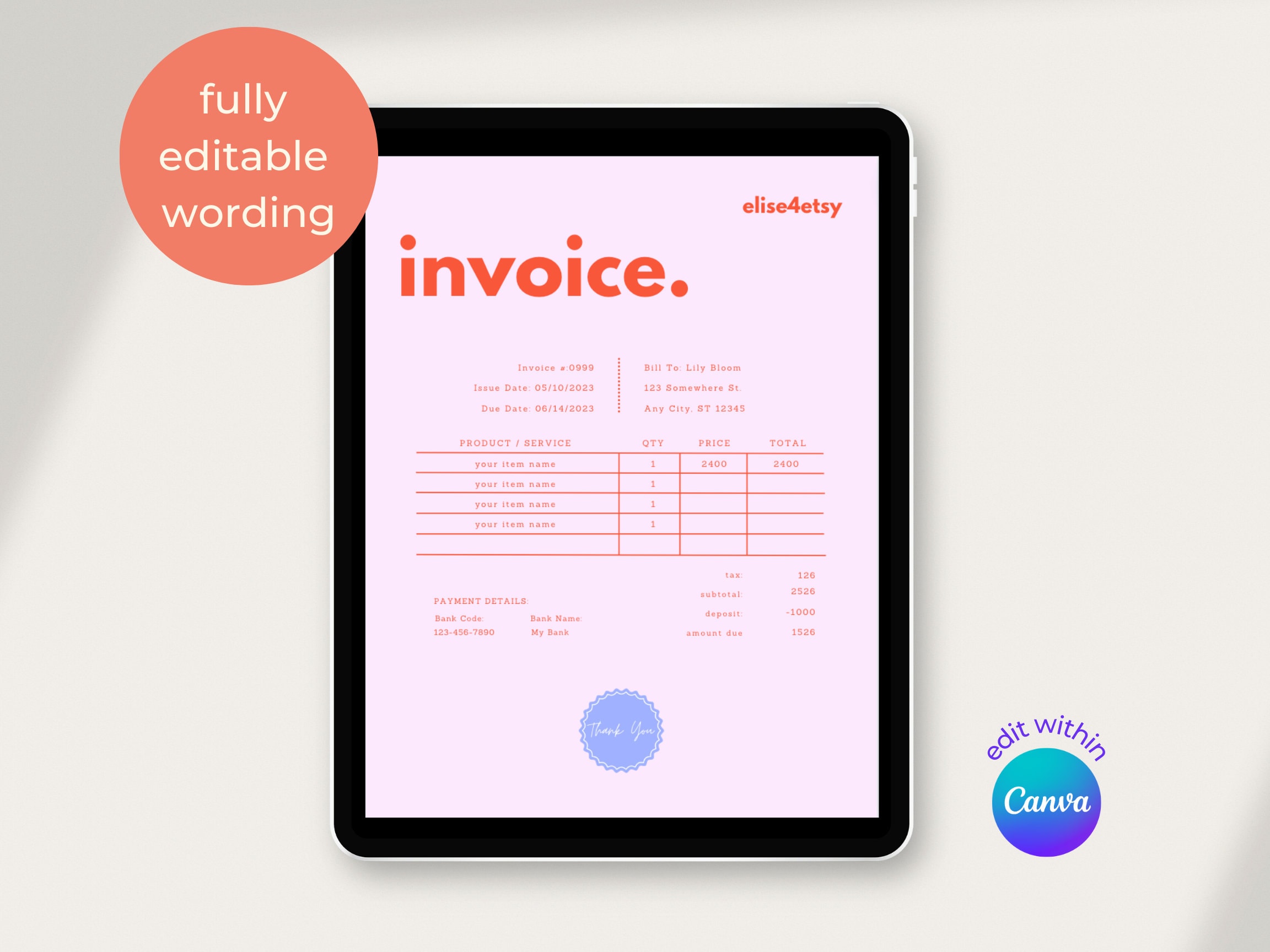 INVOICE TEMPLATE Invoice Template Canva Invoice Template Small Business ...