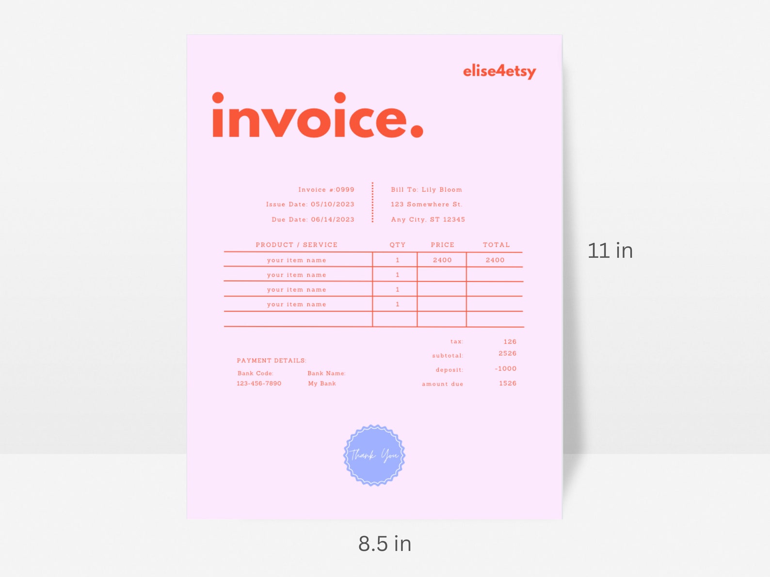 INVOICE TEMPLATE | Invoice Template Canva | Invoice Template Small ...