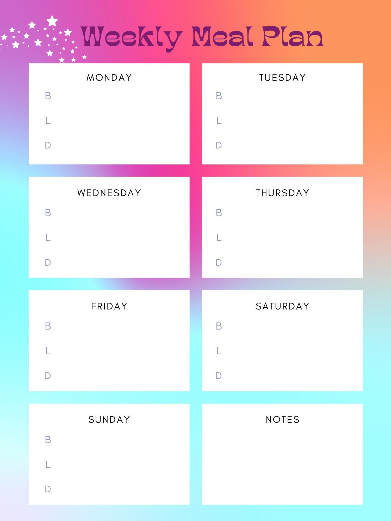 Weekly Meal Planner Printable Editable Canva Template Digital Download ...