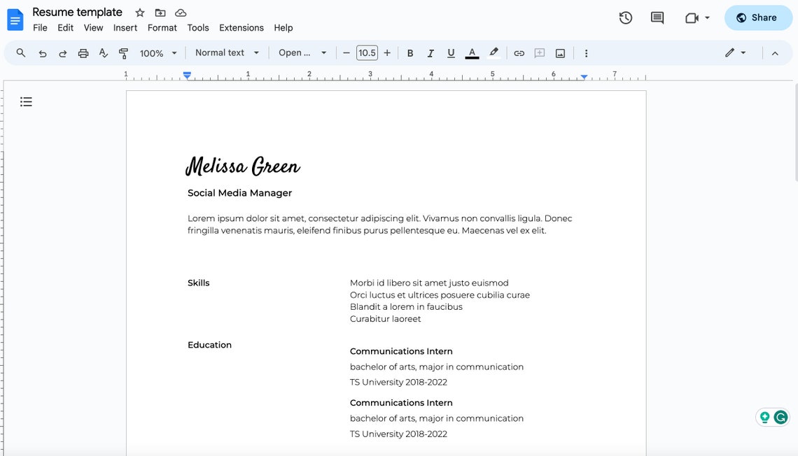 Resume Template Google Docs, Simple Resume Template, Resume Template ...