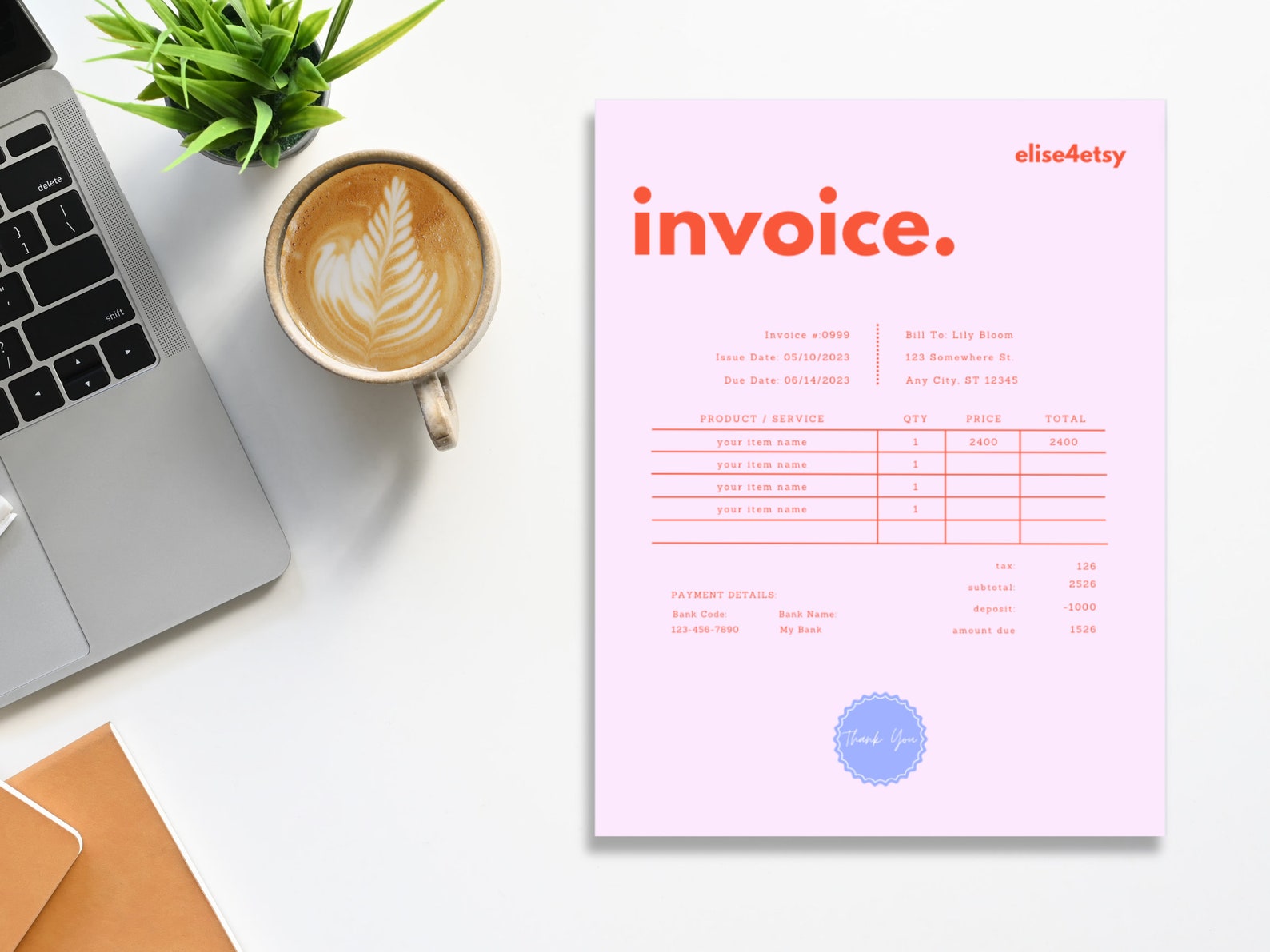 INVOICE TEMPLATE | Invoice Template Canva | Invoice Template Small ...