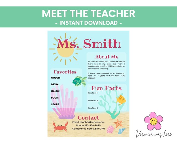 Meet the Teacher Template Meet the Teacher Editable Beach - Etsy