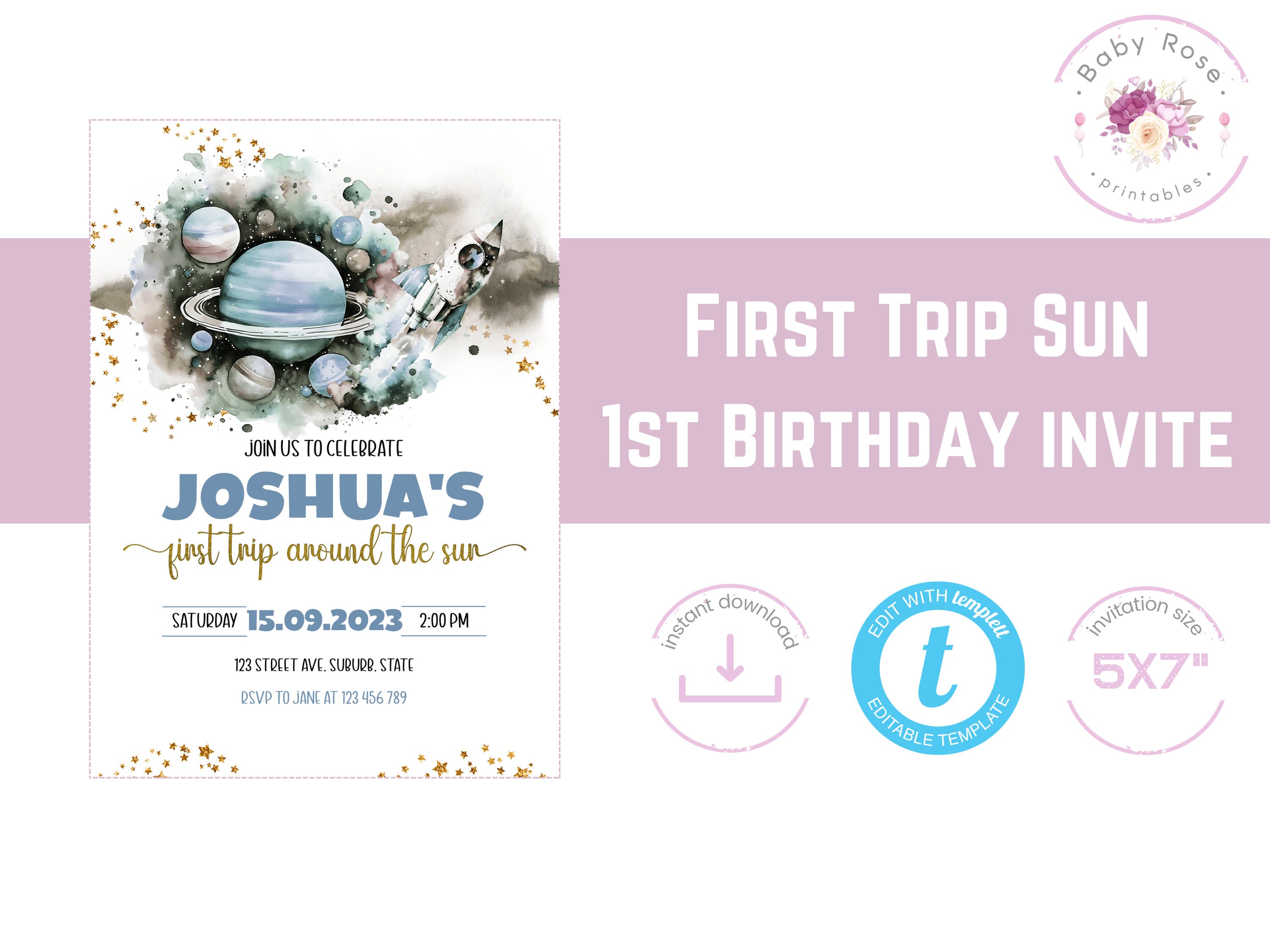 Editable Space Birthday Invitation First Birthday Space - Etsy