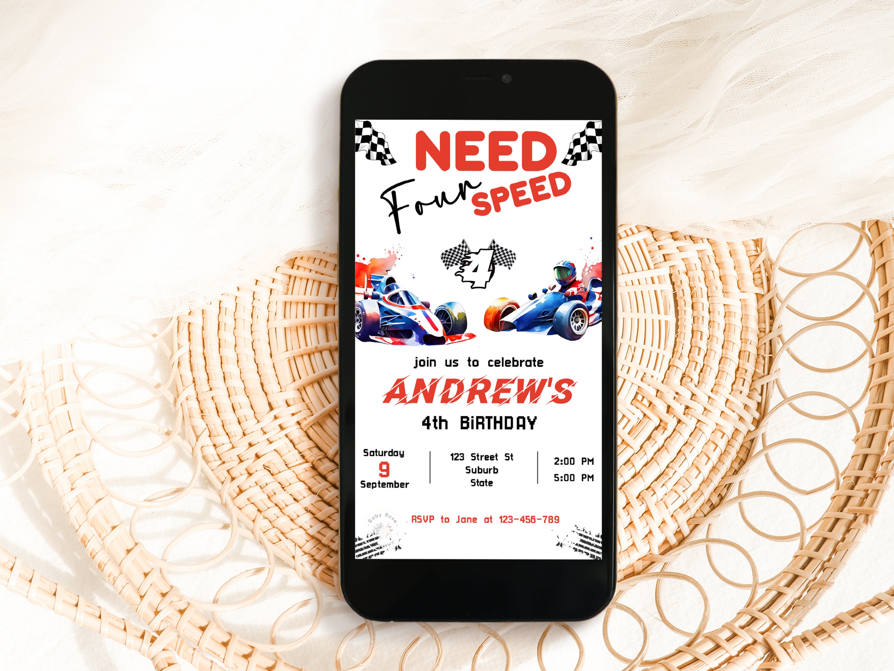 Editable Race Car Birthday Invitation, Need 4 Speed Invite, 4th ...