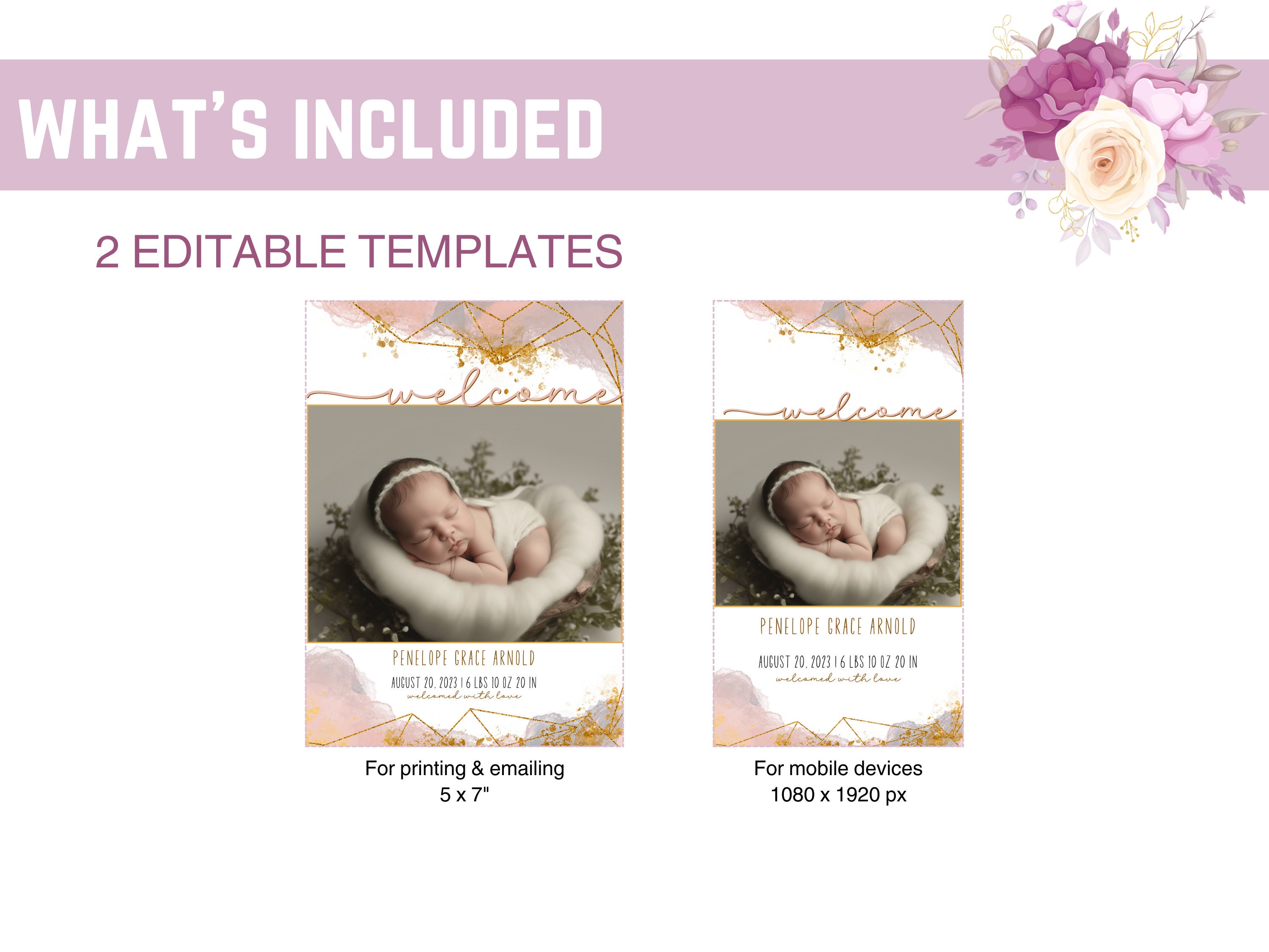 Editable Birth Announcement Template Newborn Announcement - Etsy