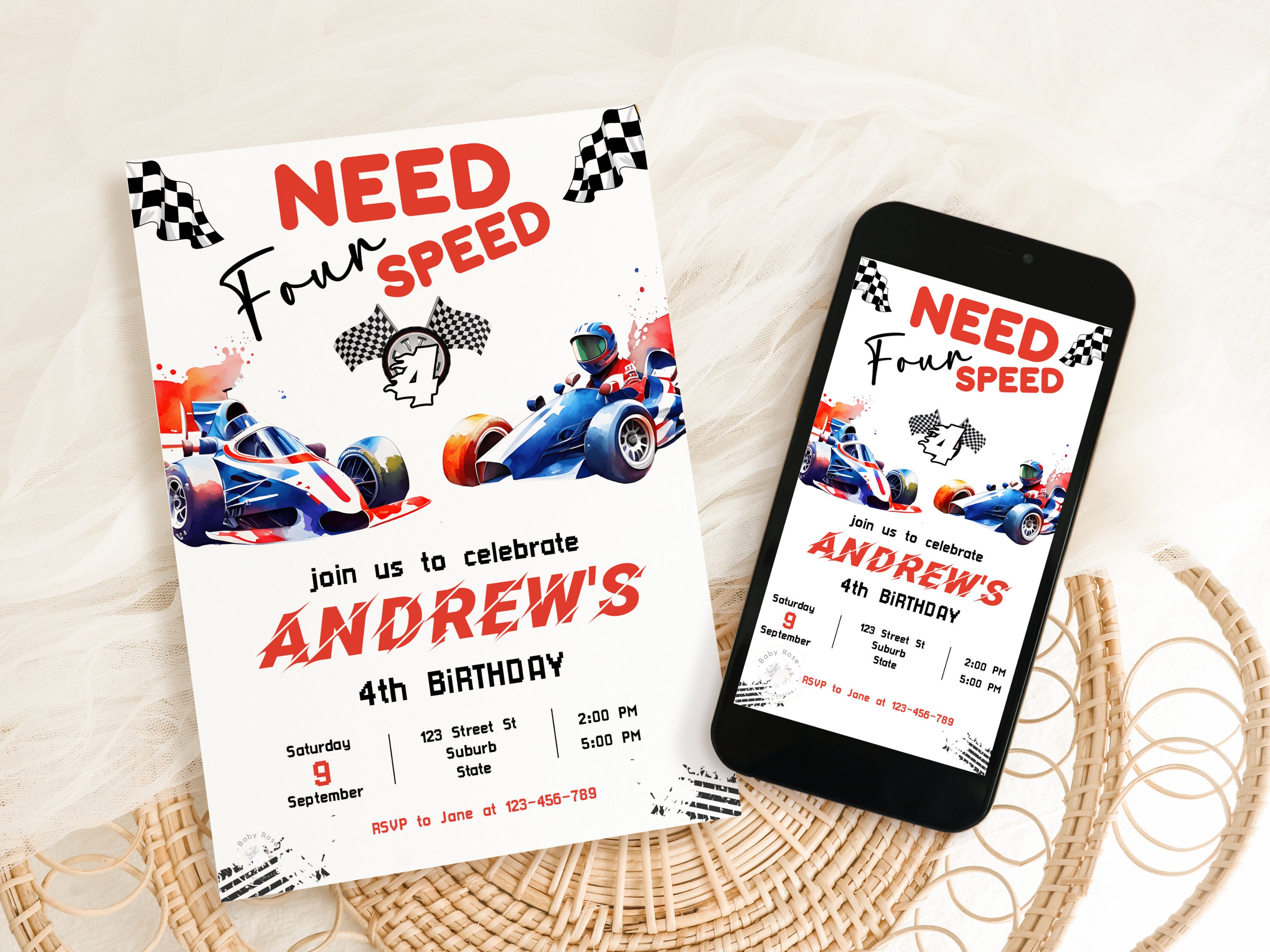Editable Race Car Birthday Invitation, Need 4 Speed Invite, 4th ...