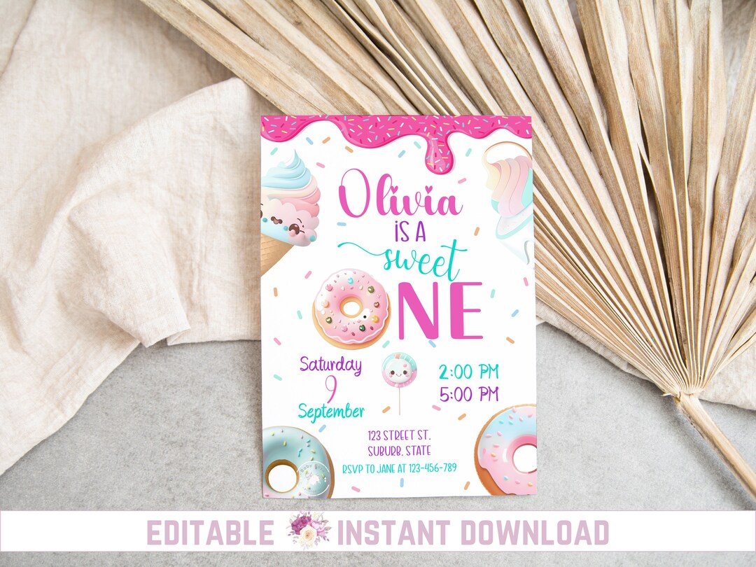 Editable Sweet Birthday Invitation, Sweet One Invite, First Birthday ...