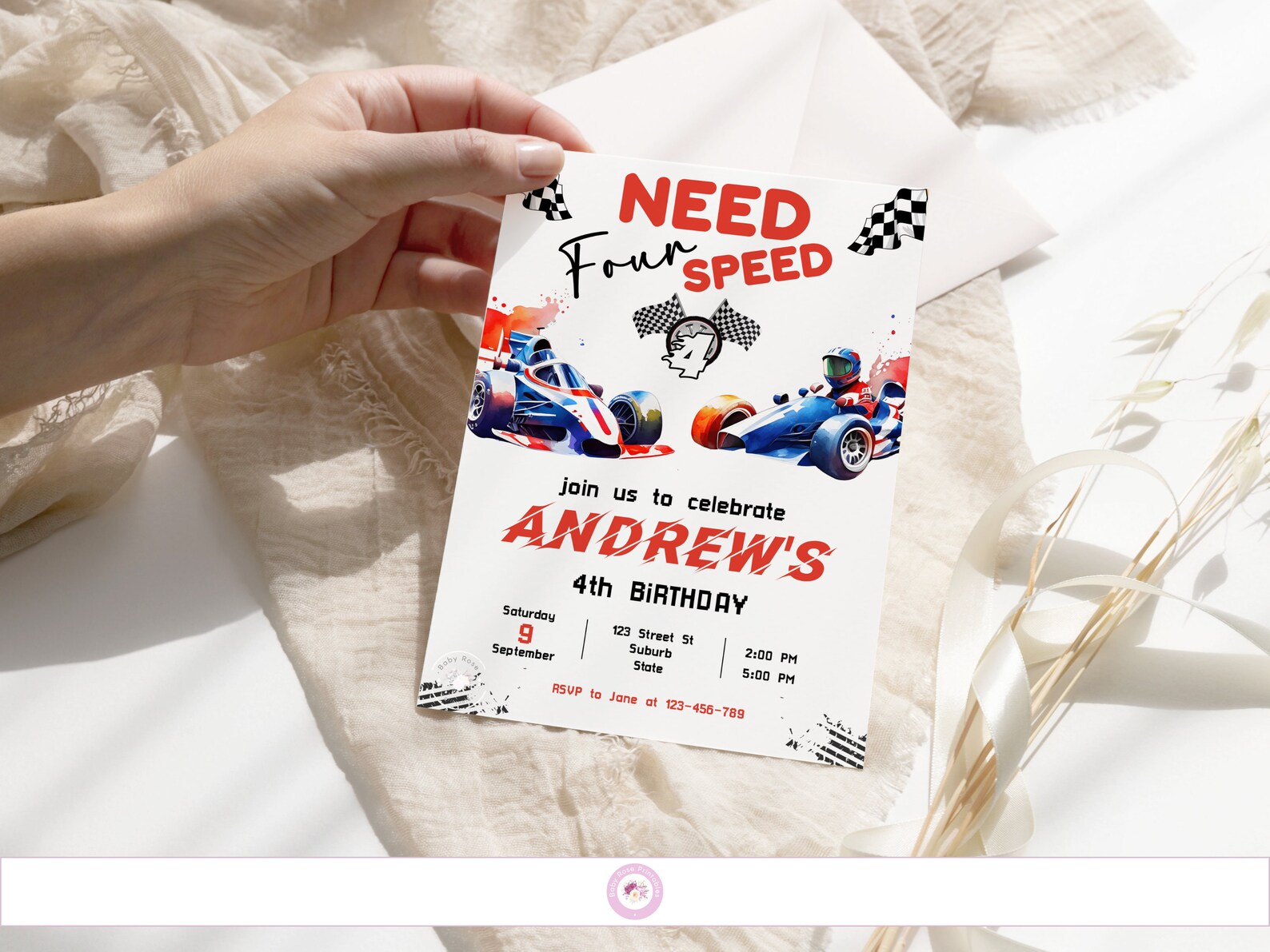 Editable Race Car Birthday Invitation, Need 4 Speed Invite, 4th ...