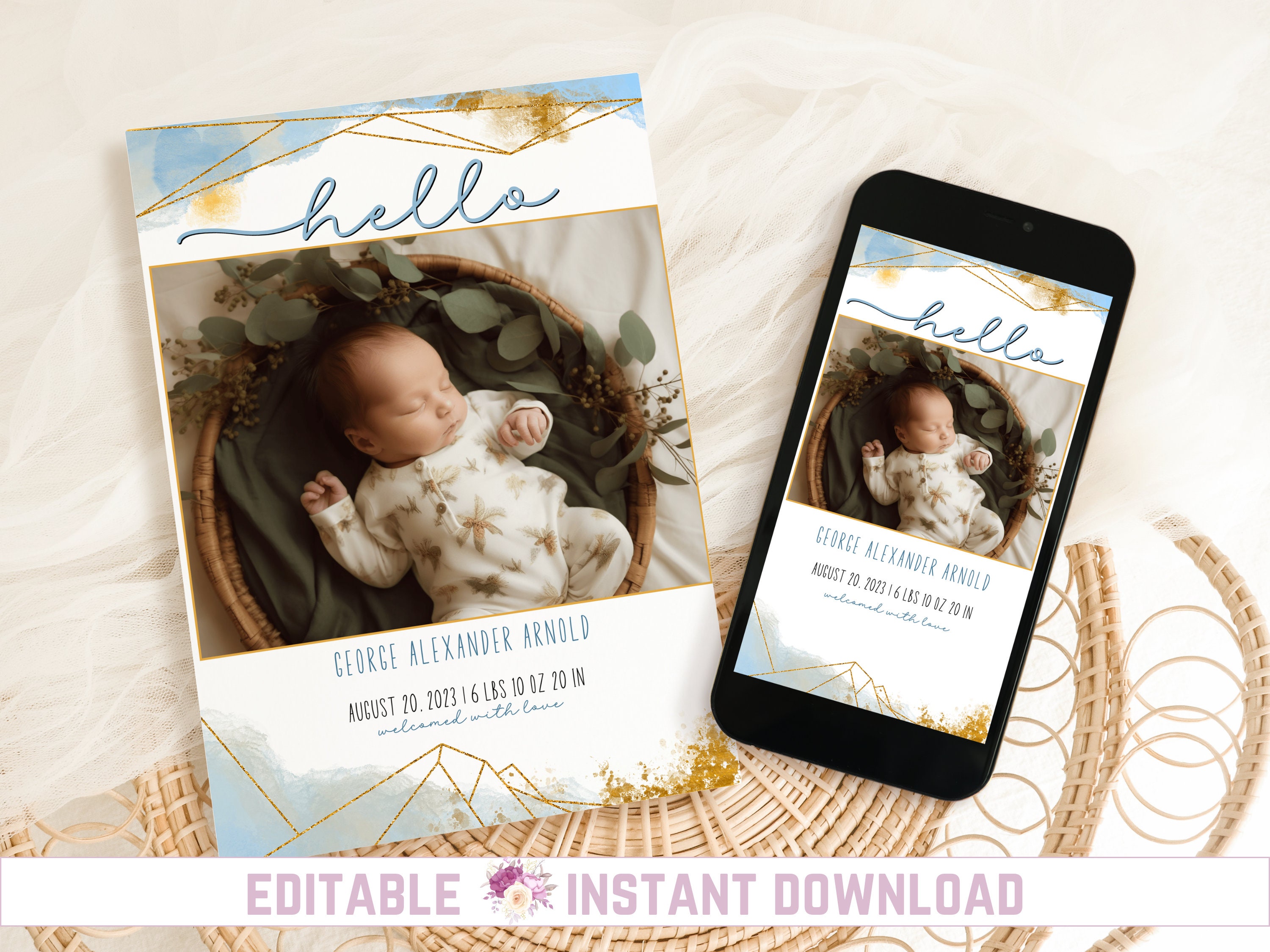 Editable Birth Announcement Template, Newborn Announcement, Newborn ...