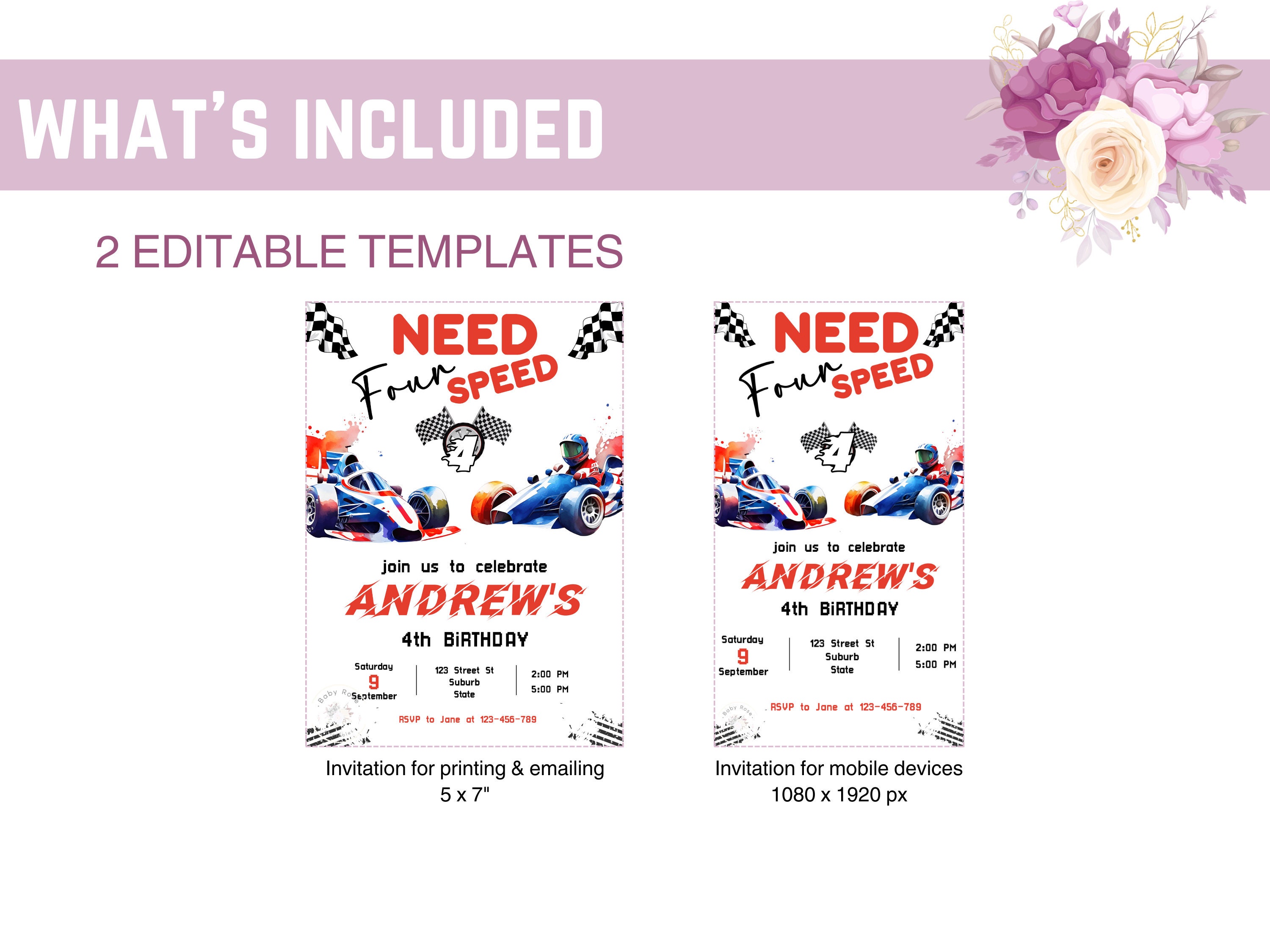 Editable Race Car Birthday Invitation, Need 4 Speed Invite, 4th ...