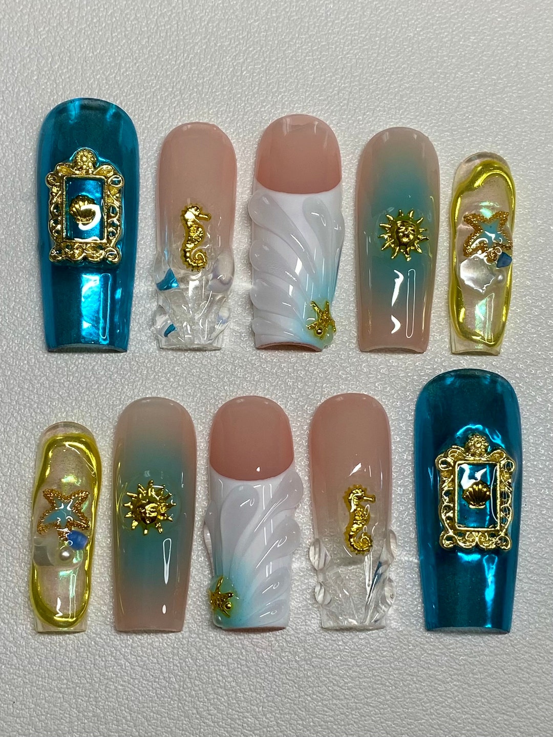 Mermaid Nails L Mermaid Core Press on Nails Press on Nails Aura Press ...