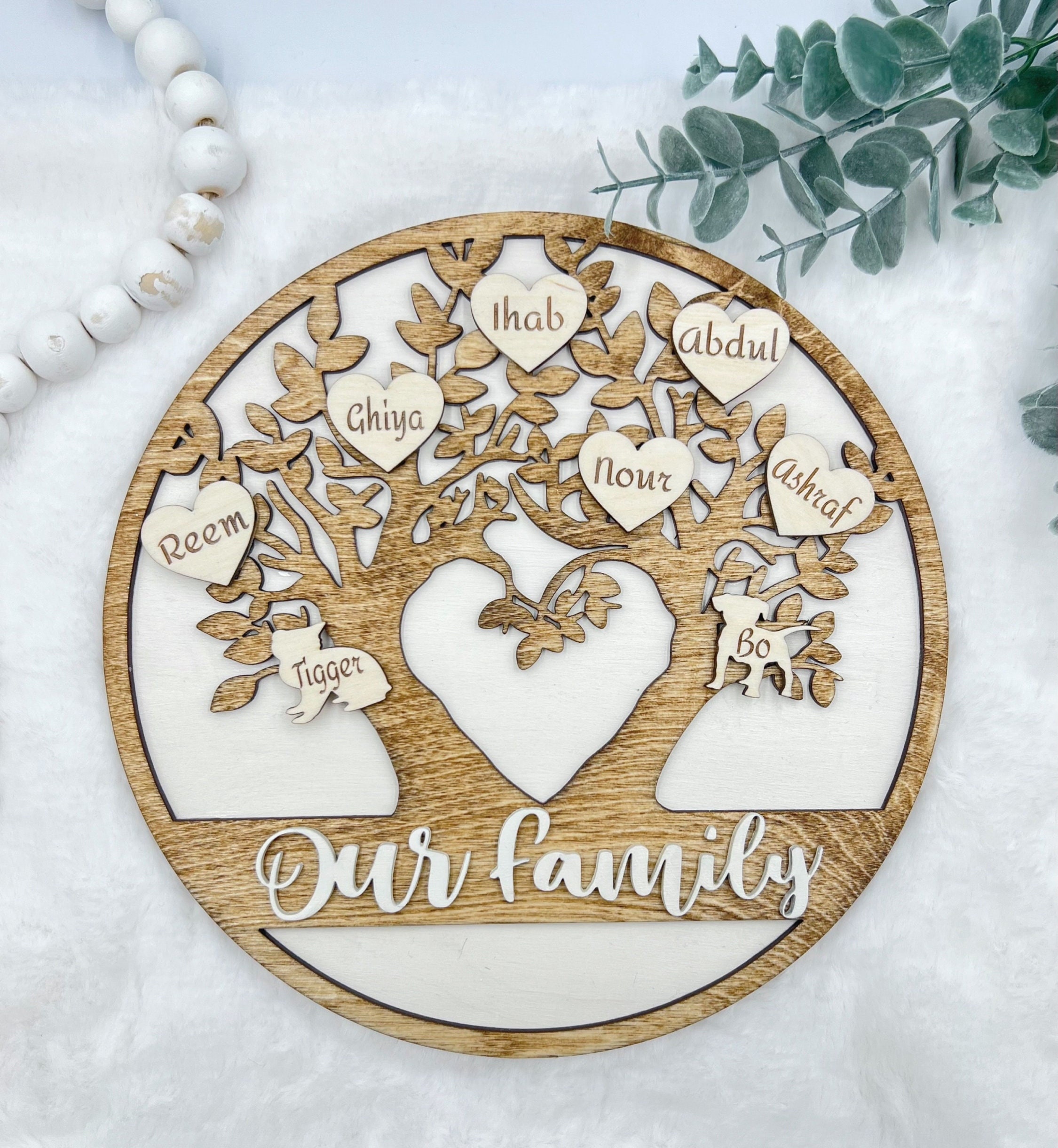 Family Tree Name Sign Engraved 3D Layered Wood Wedding Gift Anniversary ...