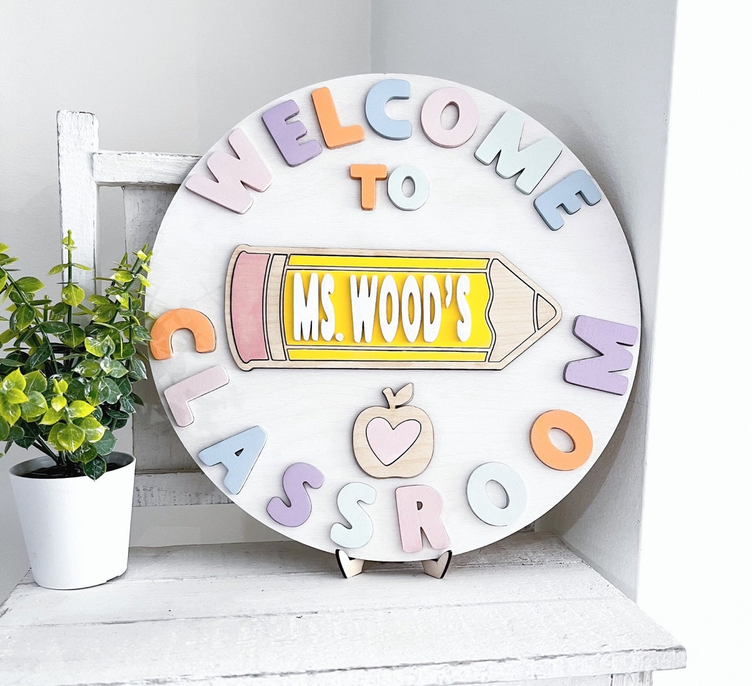 Wood Personalized Teacher Welcome Door or Desk Sign Engraved Welcome ...