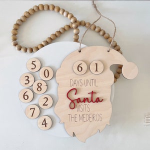 Christmas Countdown Board Santa Head Personalized Family Name 3D Wood ...