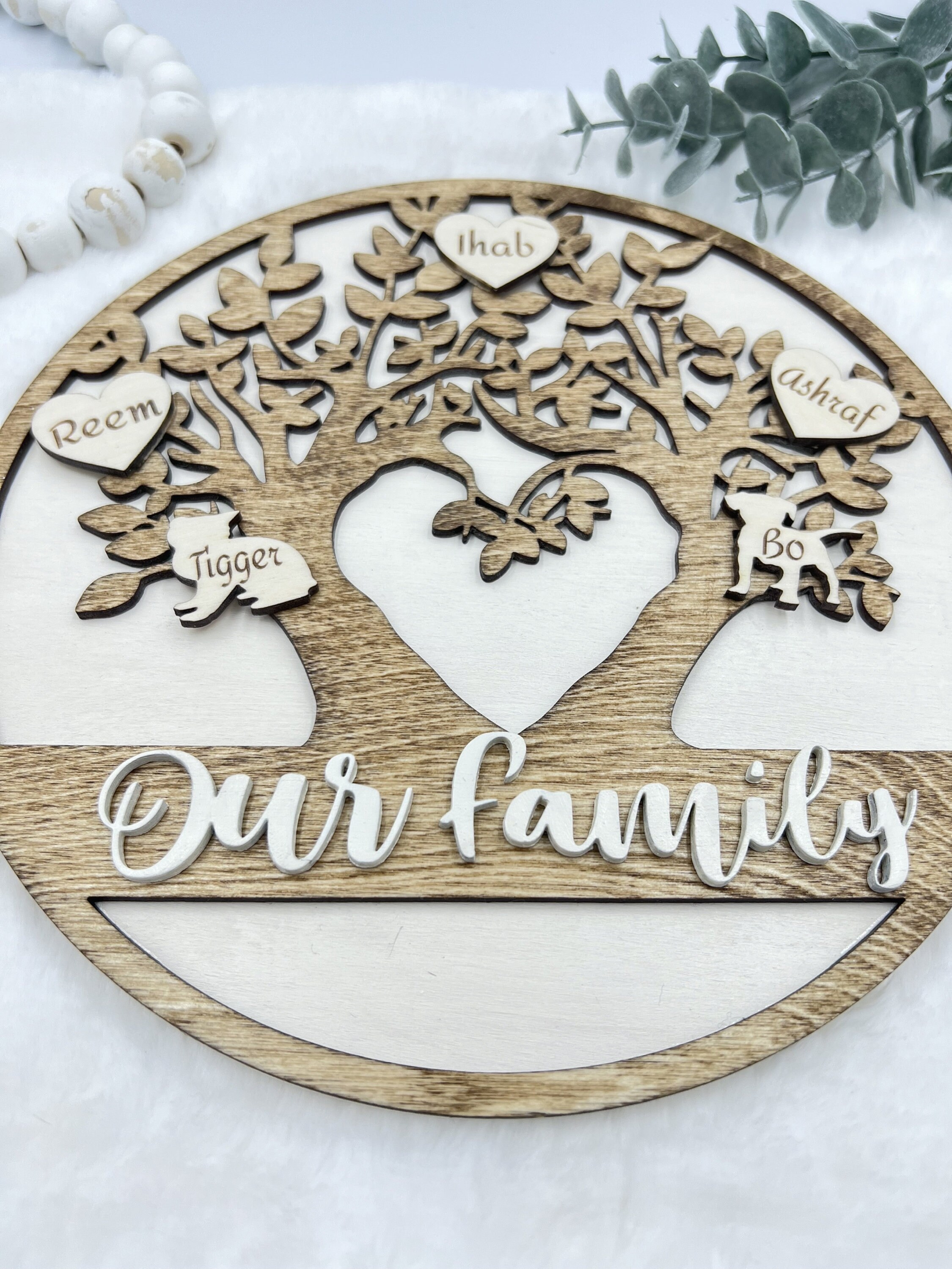 Family Tree Name Sign Engraved 3D Layered Wood Wedding Gift Anniversary ...