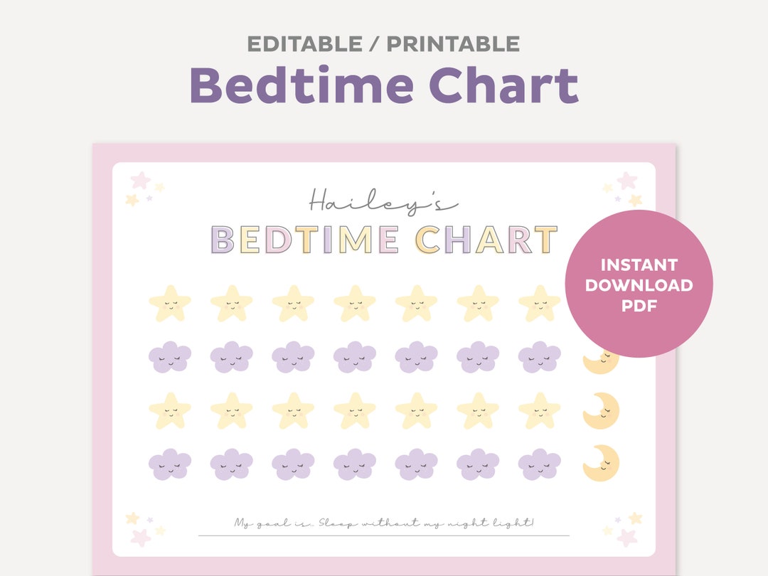 Editable Bedtime Printable, Sleep Sticker Chart Template, Girl Sleep ...