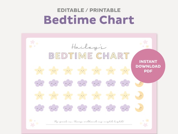 Editable Bedtime Printable Sleep Sticker Chart Template Girl - Etsy