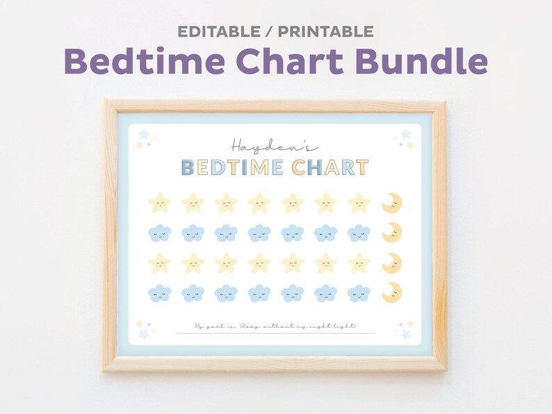 Editable Bedtime Printable Bundle, Sleep Sticker Chart Template, Girl ...