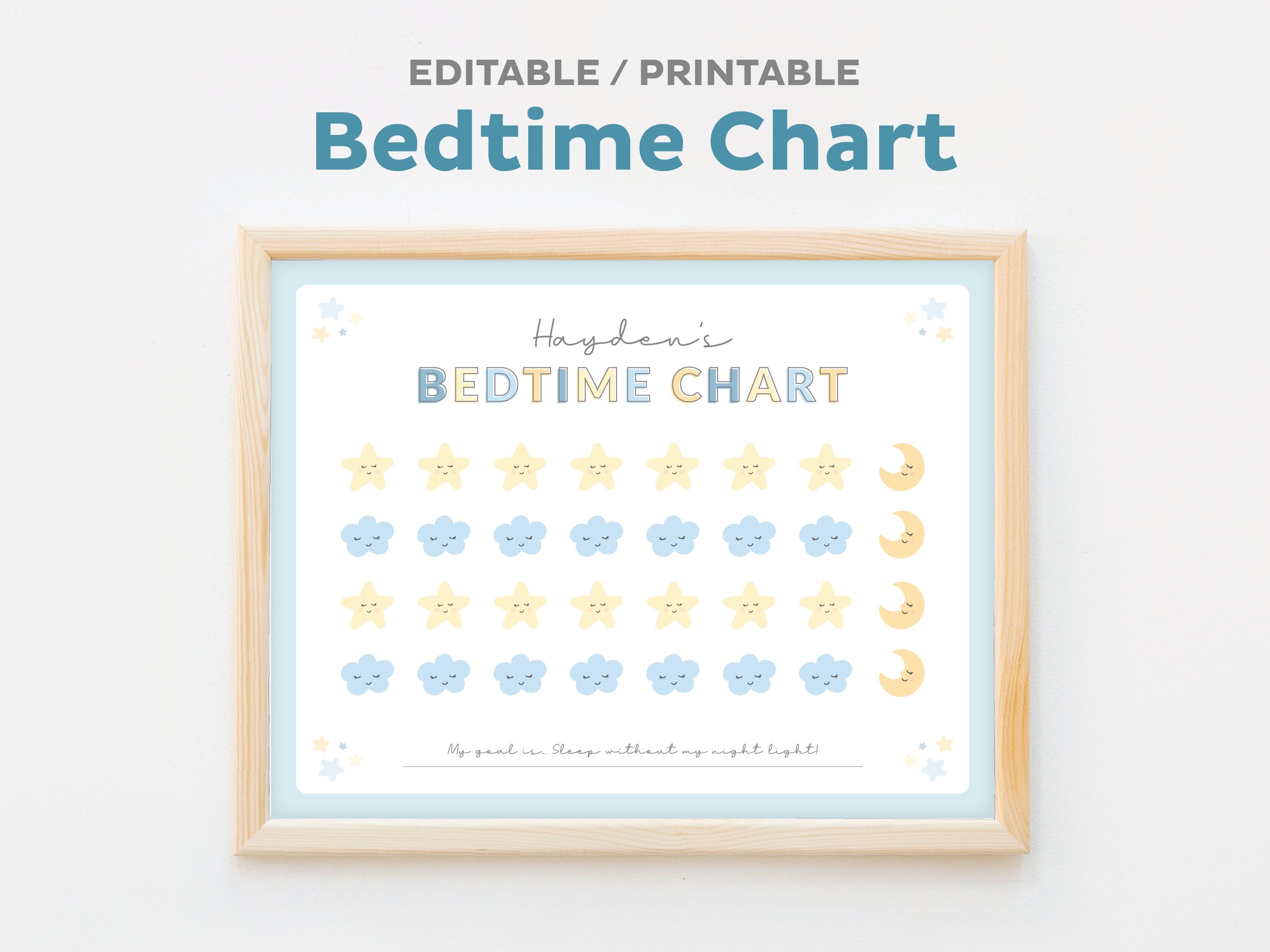 Editable Bedtime Printable Sleep Sticker Chart Template Boys - Etsy