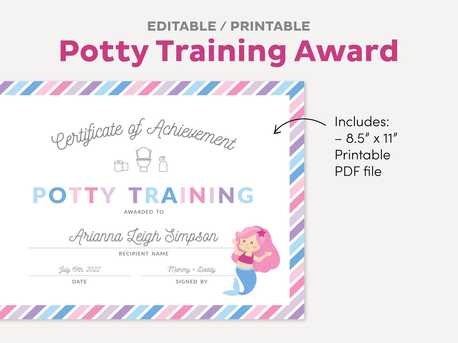 Editable Potty Training Award Certificate, Potty Training Award ...