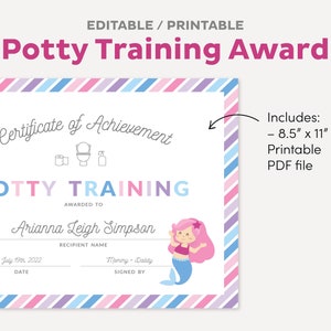 Editable Potty Training Award Certificate, Potty Training Award ...