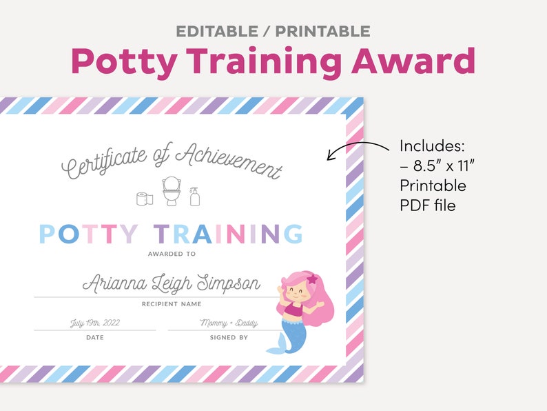 Editable Potty Training Award Certificate, Potty Training Award ...