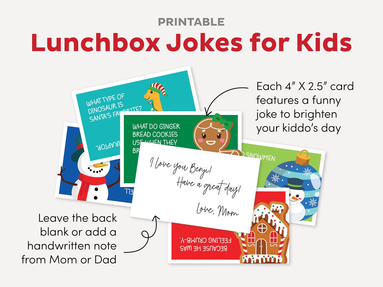 Printable Christmas Lunchbox Jokes for Kids, Funny Lunch Bag Cards ...