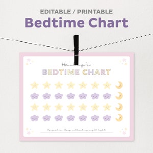 Editable Bedtime Printable, Sleep Sticker Chart Template, Girl Sleep ...