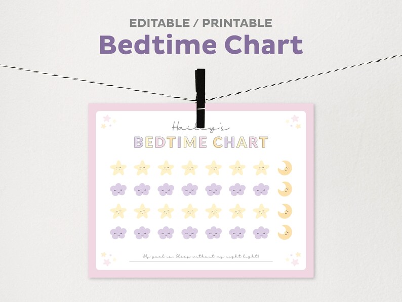 Editable Bedtime Printable, Sleep Sticker Chart Template, Girl Sleep ...